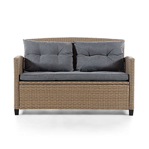 Muse & Lounge Co. Mobler Transitional Steel Frame and All-Weather Wicker 48 in. Wide 2-Seater Patio Loveseat for Outdoor, Garden, Poolside, Balconies, Natural Brown
