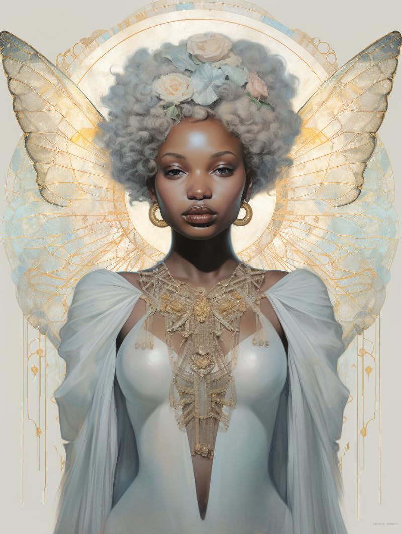 5D Diamond Art Painting Kits by Number for Adults Black Angel Woman Acrylic Diamond Art Painting Full Round Drill Crystal Rhinestone Embroidery Craft Kits 30x40cm