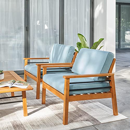 VIFAH Gloucester Contemporary Patio Sofa Club Chair, Golden Oak Wood Color