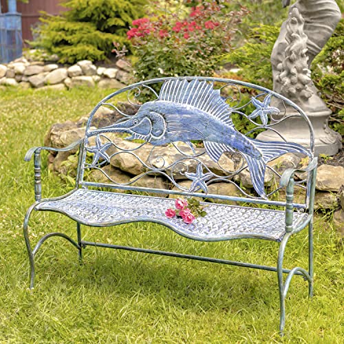Lesera Ltd. Coastal Blue Metal Furniture Collection BenchArm Chair (Swordfish Bench)