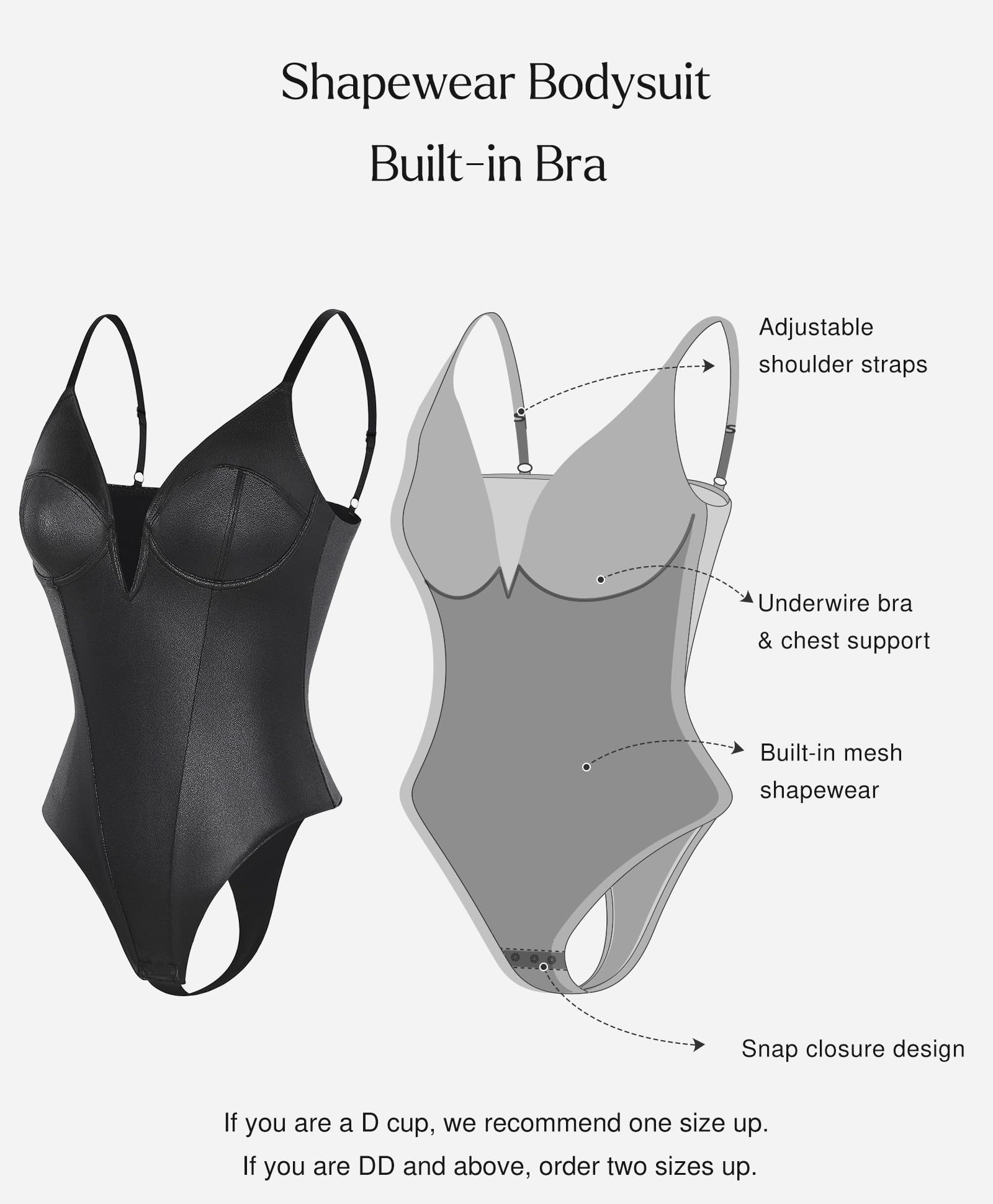 Popilush Faux Leather Deep V Bodysuits for Women Tummy Control Shapewear Bodysuit Thong Body Suits Sleeveless Sculpting Body Shaper Black Leotard