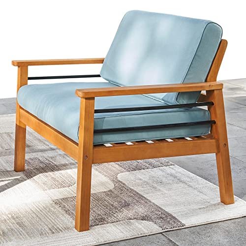 VIFAH Gloucester Contemporary Patio Sofa Club Chair, Golden Oak Wood Color