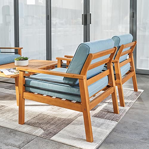 VIFAH Gloucester Contemporary Patio Sofa Club Chair, Golden Oak Wood Color