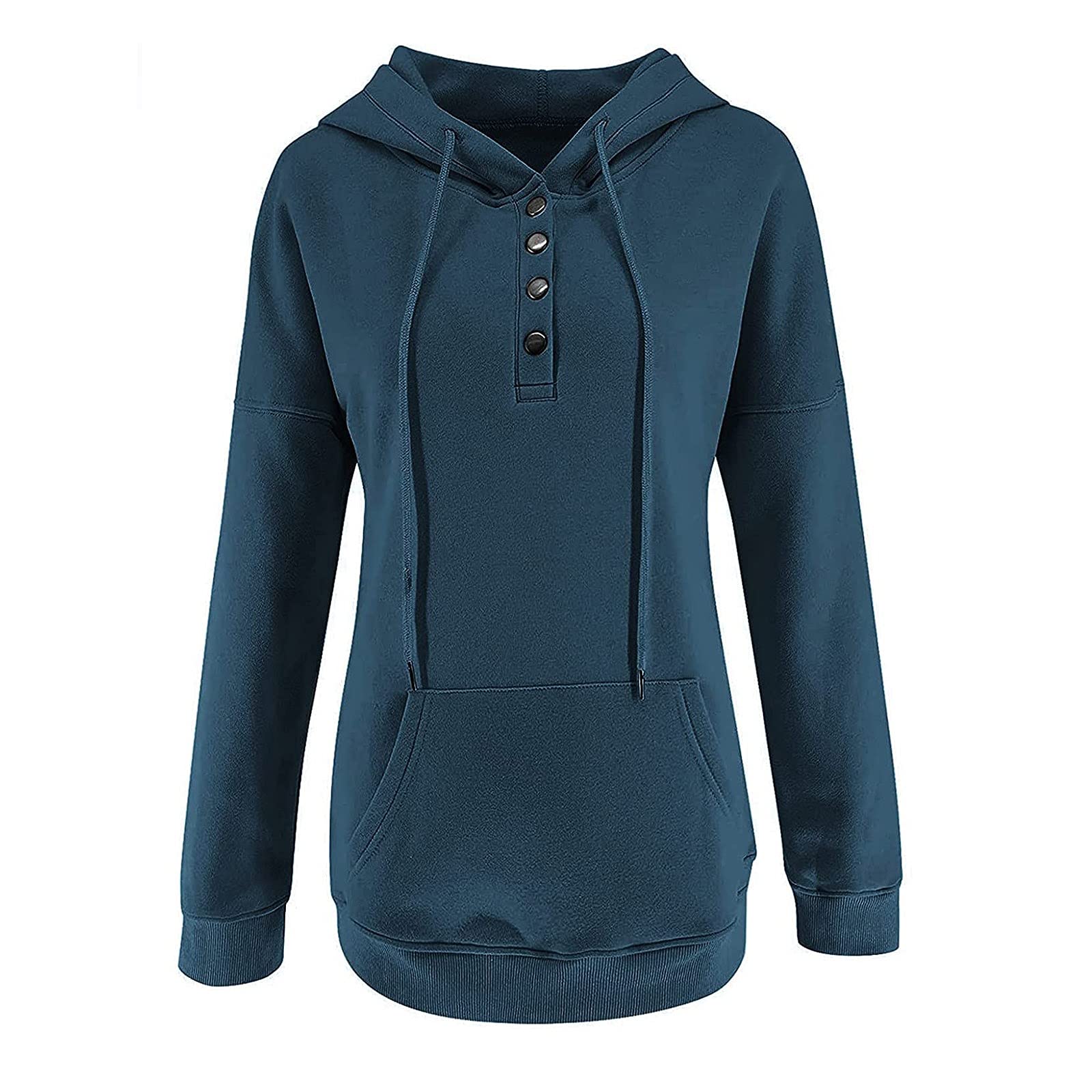 Dressy Casual Hoodies For Women Long Sleeve Pullover Tops Drawstring Hooded Sweatshirts Fall Fashion Outfits 2024 Navy M