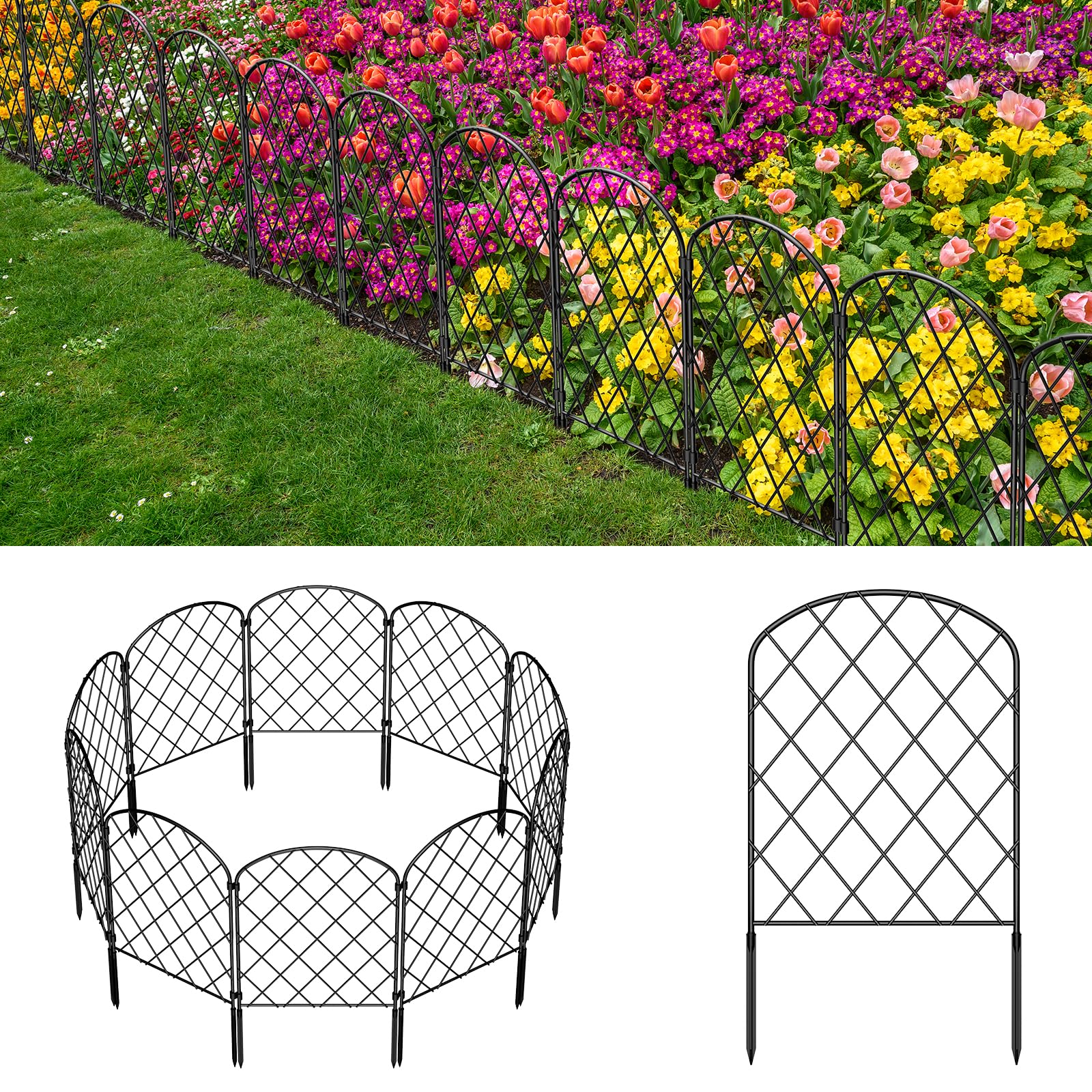 Skcoipsra Decorative Garden Fence 30 Pack, 22in(H) x 32.5ft(L) Animal Barrier Fence, Rustproof Metal Fencing for Yard, Dog Rabbits Wire Section Garden Edging Border for Yard Patio Garden, Arched