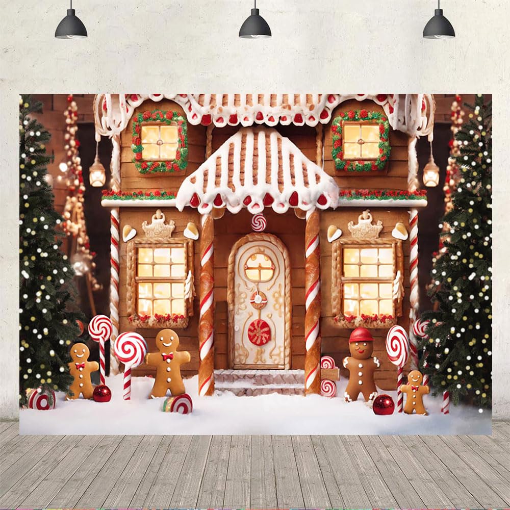 Ticuenicoa Christmas Winter Gingerbread House Backdrop 7x5ft Merry Xmas Snow Tree Eve Party Decorations Photography Background Snowflake Kid Portrait Banner Photo Shoot Studio Props