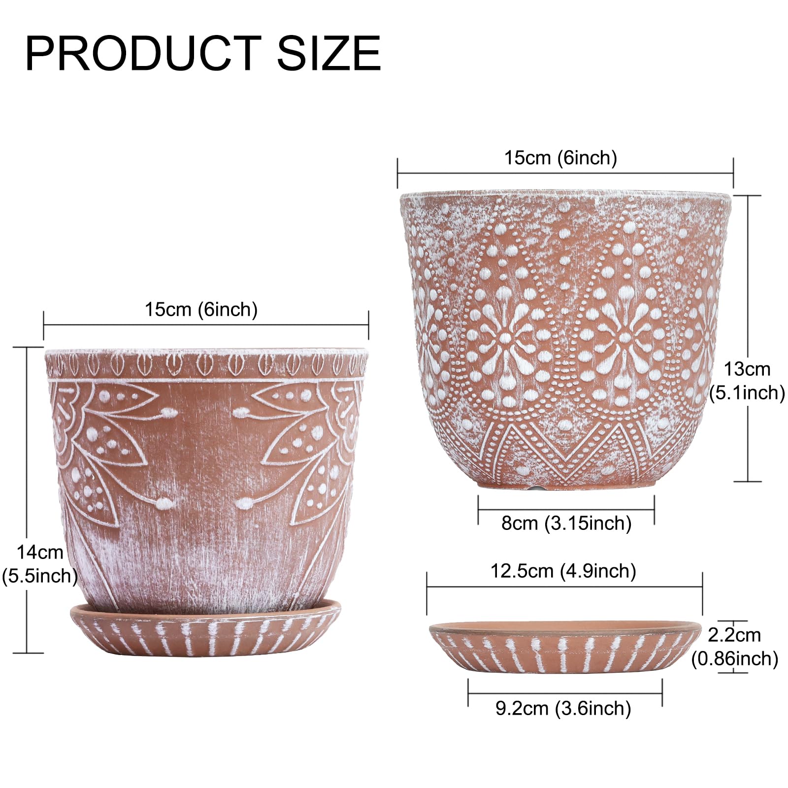 Gepege 6 Inch Beaded Ceramic Planter Set of 2 with Drainage Hole and Saucer for Plants, Indoor-Outdoor Large Round Succulent Orchid Flower Pot