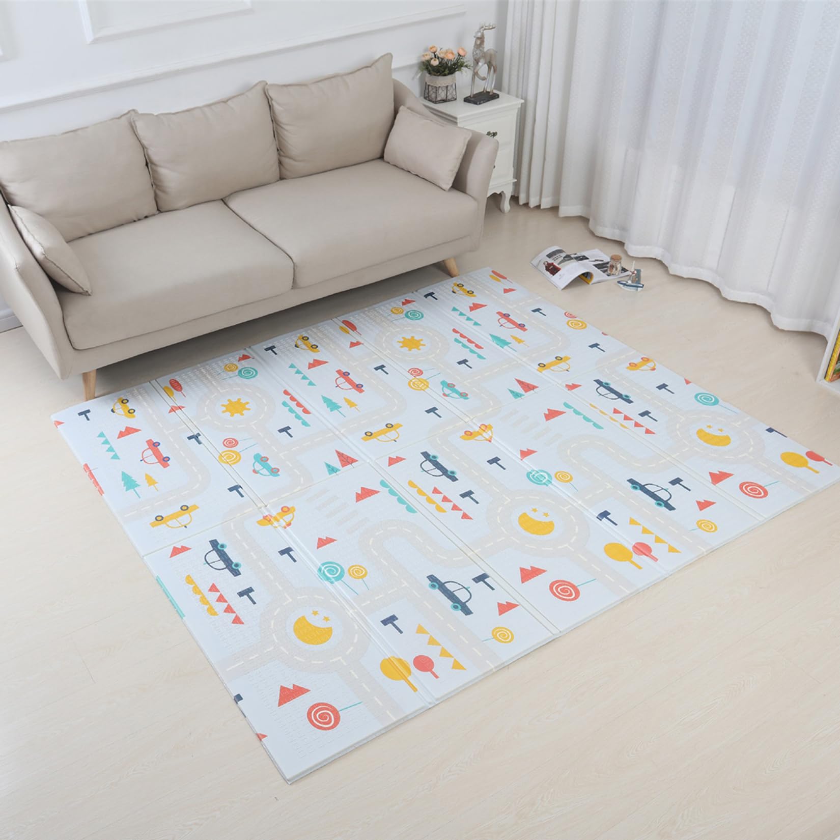 SEVNPRIME 59in x 71in x 0.4in Double-Sided XPE Cartoon Play Mat - Portable, Foldable, BPA-Free, Extra Thick, Waterproof Activity & Crawling Mat for Babies and Toddlers, Ideal for Home Use