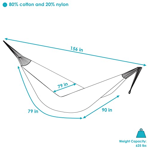 Sunnydaze Mayan Family Hammock Hand-Woven XXL Thick Cord, Heavy-Duty 625-Pound Capacity, Black/Natural