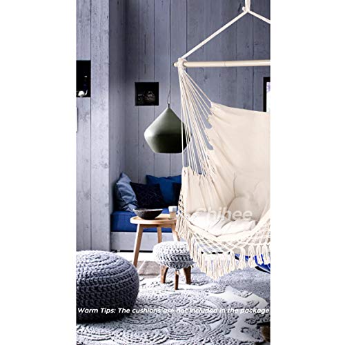 Chihee Hammock Chair Relax Hanging Chair Cotton Woven Soft Seat for Superior Comfort Durability Elegant Tassels Creative Metal Strong Spreader Bar 3-Section Combination Detachable Easy to Install