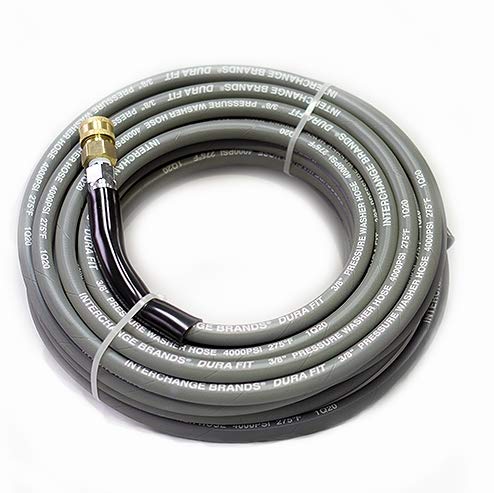 Interchange Brands 3/8ā x 50ft 4000 PSI High Pressure Washer Hose Gray Non-Marking, Steel Braid, Quick Couplers, 275 Max Temp, Assembled In USA
