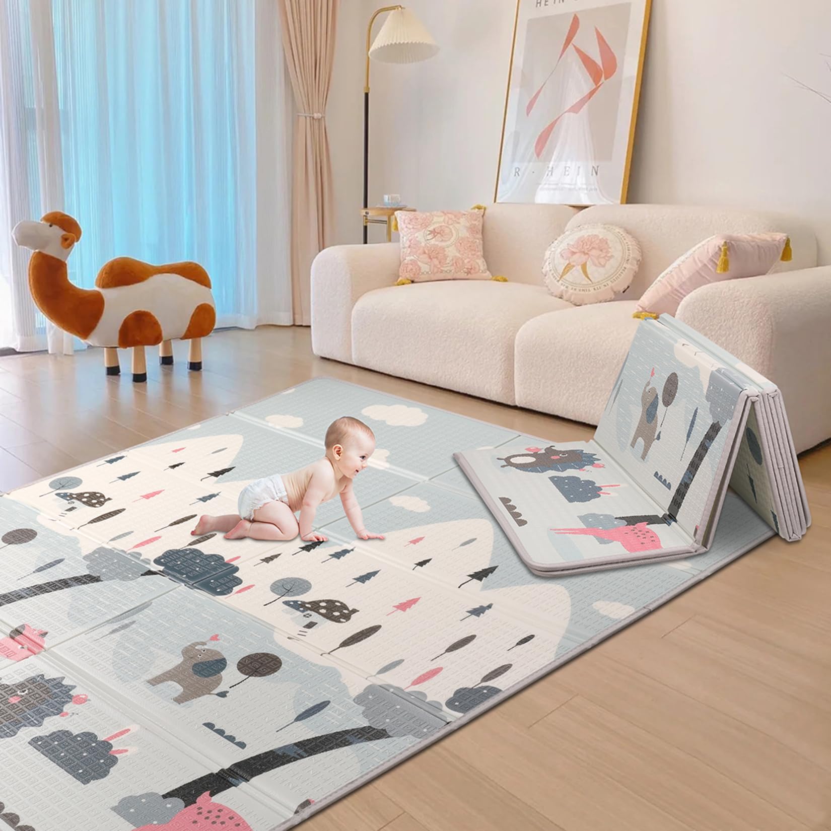 SEVNPRIME 59in x 71in x 0.4in Double-Sided XPE Cartoon Play Mat - Portable, Foldable, BPA-Free, Extra Thick, Waterproof Activity & Crawling Mat for Babies and Toddlers, Ideal for Home Use