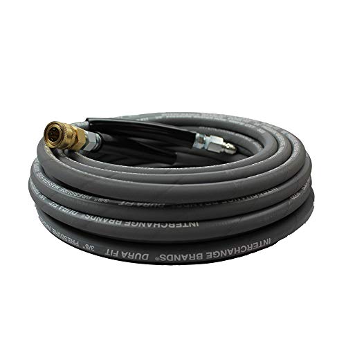 Interchange Brands 3/8β x 50ft 4000 PSI High Pressure Washer Hose Gray Non-Marking, Steel Braid, Quick Couplers, 275 Max Temp, Assembled In USA