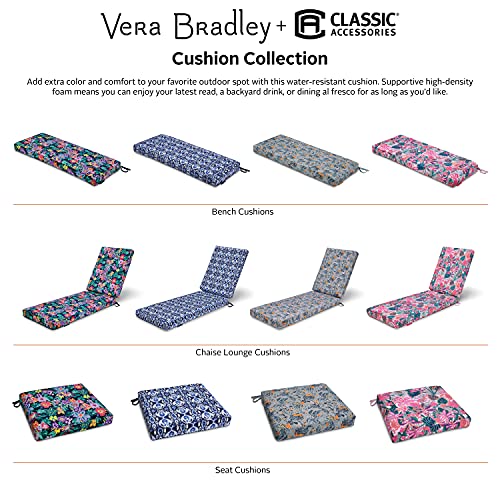 Vera Bradley by Classic Accessories Water-Resistant Patio Bench Cushion, 48 x 18 x 3 Inch, Rain Forest Toile Gray/Gold