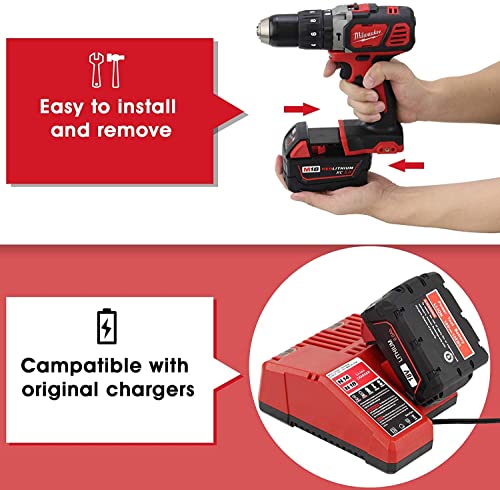【2-Pack 18V 6.0Ah】Lithium Replacement Battery Compatible with Milwaukee 18V Battery for M18 Battery 48-11-1820 48-11-1850 48-11-1815 48-11-1852 48-11-1822 48-11-1828 48-11-10 48-11-1811 48-11-1840