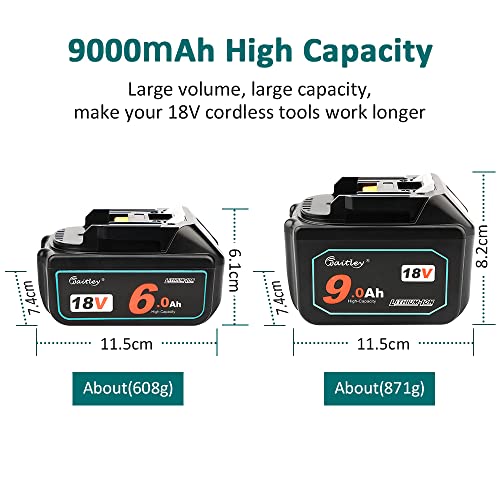 waitley 18V 9.0Ah Replacement Battery Compatible with Makita BL1830 BL1840 BL1850 BL1860 BL1890 Lithium-Ion Battery Tools with LED Indicator