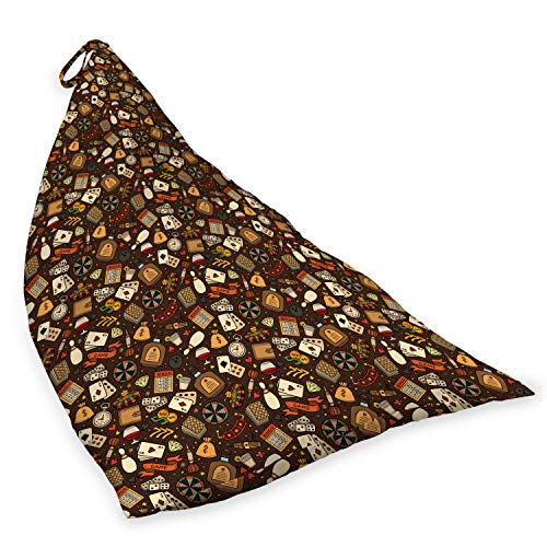Ambesonne Poker Lounger Chair Bag, Hand Drawn Like Casino and Gambling Related Repetitive Objects Pattern, High Capacity Storage with Handle Container, Lounger Size, Dark Rosewood Multicolor