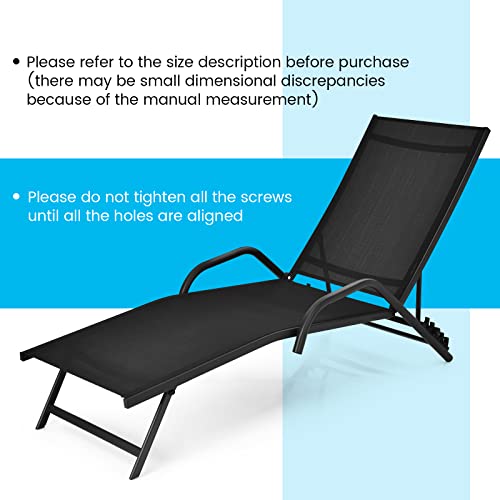 Tangkula Outdoor Patio Chaise Lounge Chairs, Reclining Lounge Chairs with 5-Position Adjustable Backrest & Breathable Fabric, Outdoor Recliner Chairs for Lawn, Poolside & Backyard, Set of 2 (2, Black)
