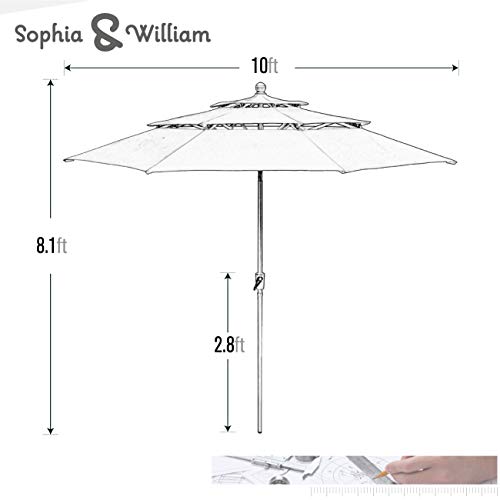 Sophia & William 10ft 3 Tier Auto-tilt Patio Umbrella, Outdoor Double Vented Umbrella with Crank, Beige