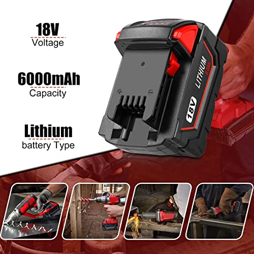 【2-Pack 18V 6.0Ah】Lithium Replacement Battery Compatible with Milwaukee 18V Battery for M18 Battery 48-11-1820 48-11-1850 48-11-1815 48-11-1852 48-11-1822 48-11-1828 48-11-10 48-11-1811 48-11-1840