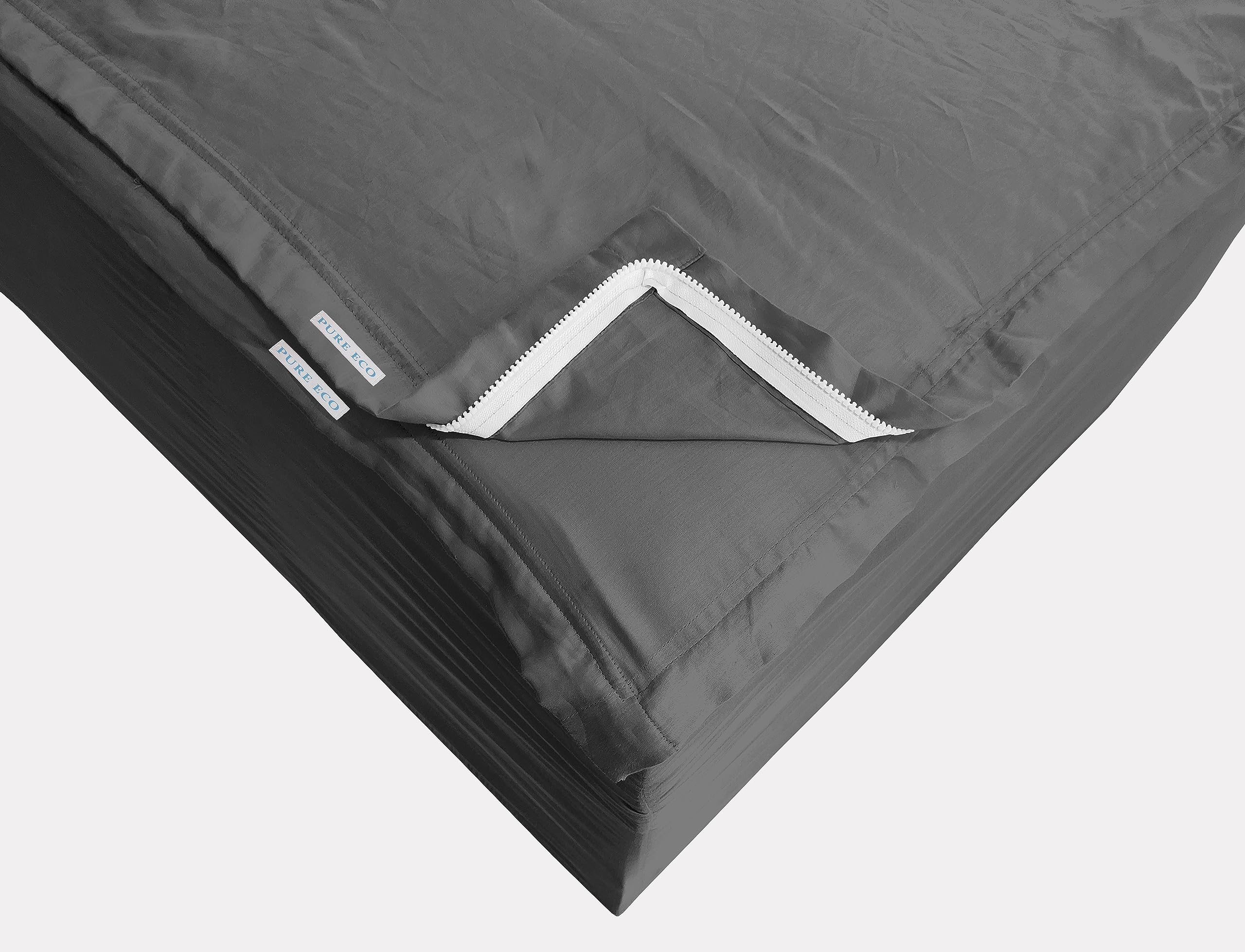 Pure Eco Easy Zipper Fitted Sheet - Includes 1 Fitted Sheet Base & 2 Zip-On Sheets - 15” Inch. Deep Pockets Zipper Sheets Full Size - 600 TC Soft Cotton Fitted Sheet - Dark Grey
