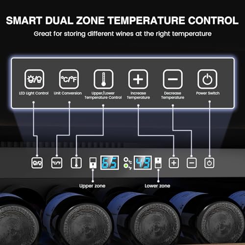 Ecojoy Wine Fridge Dual Zone, 154 Bottles 24inch Wine Fridge Freestanding, Wine Fridge Cabinet for Bar Home Wine Enthusiast, Intelligent Temperature Memory, Quiet