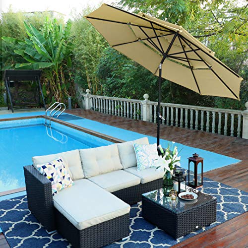 Sophia & William 10ft 3 Tier Auto-tilt Patio Umbrella, Outdoor Double Vented Umbrella with Crank, Beige