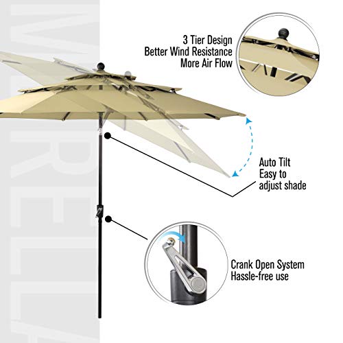 Sophia & William 10ft 3 Tier Auto-tilt Patio Umbrella, Outdoor Double Vented Umbrella with Crank, Beige