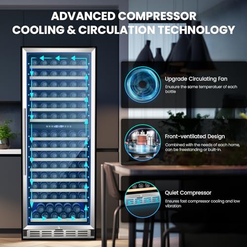 Ecojoy Wine Fridge Dual Zone, 154 Bottles 24inch Wine Fridge Freestanding, Wine Fridge Cabinet for Bar Home Wine Enthusiast, Intelligent Temperature Memory, Quiet