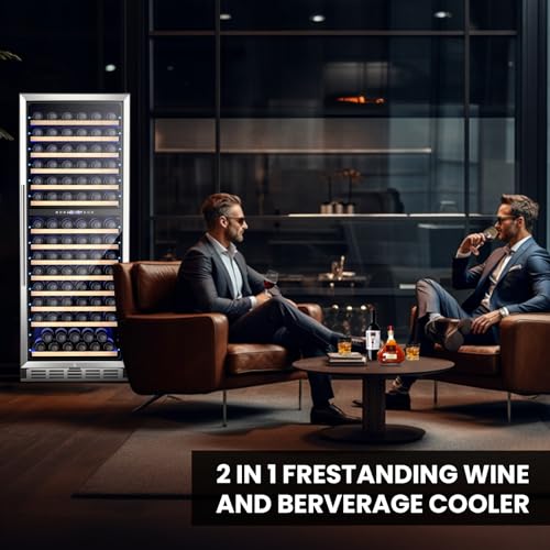 Ecojoy Wine Fridge Dual Zone, 154 Bottles 24inch Wine Fridge Freestanding, Wine Fridge Cabinet for Bar Home Wine Enthusiast, Intelligent Temperature Memory, Quiet