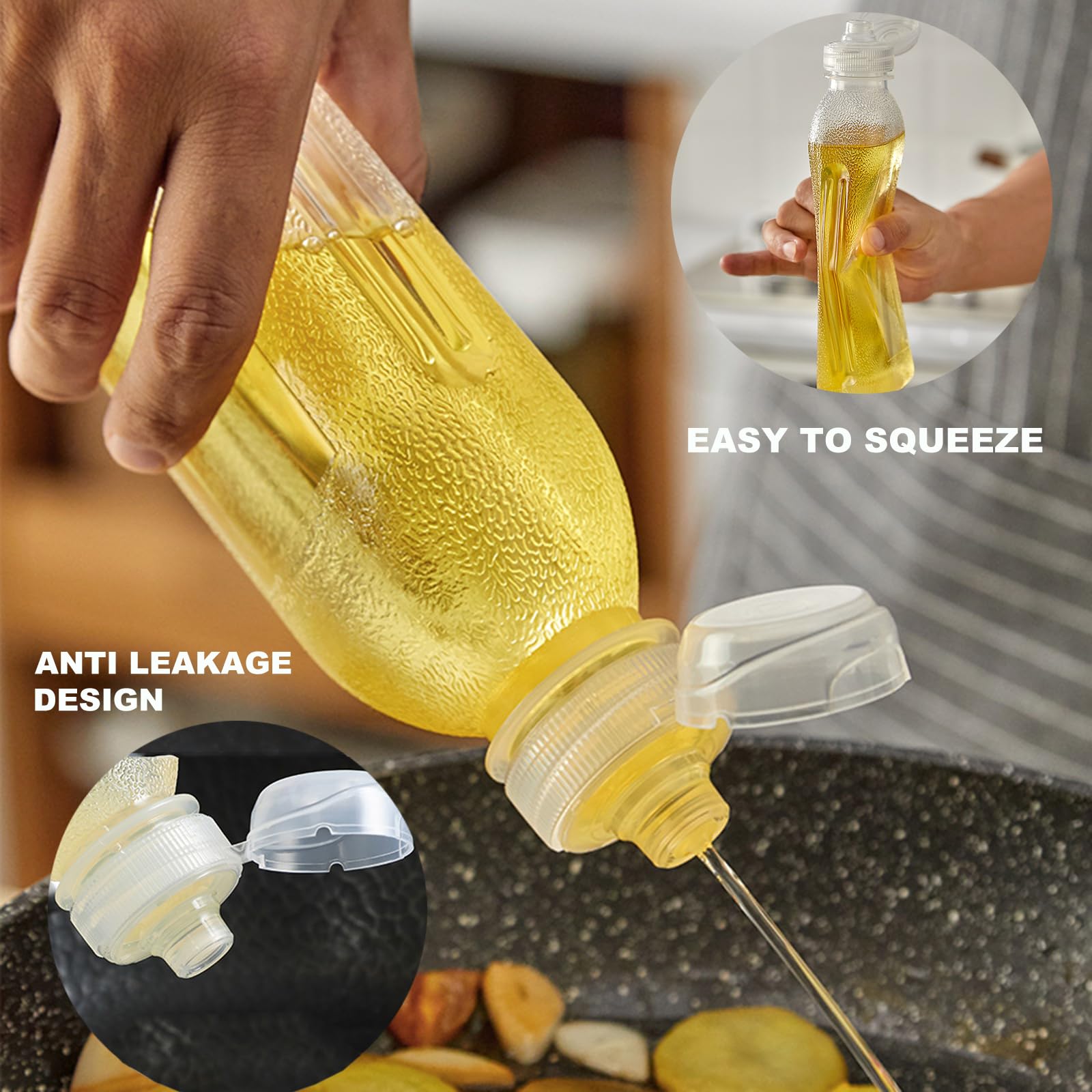 WAYDA Condiment Squeeze Bottles,6 Pack Squeeze Bottles for Sauces, Ketchup Salad Dressing Container, 17oz Plastic Bottles with Squeeze Top for Liquids, BBQ Sauce, Oil