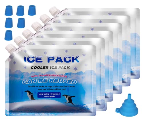HenryDa 6 Pieces Reusable ice Packs for Coolers,Long Lasting Cooler ice Pack, 24to 48 Hours of Cold Gel Ice Pack.Lunch Bag CoolerIt can Hold 1400-1600ml of Water