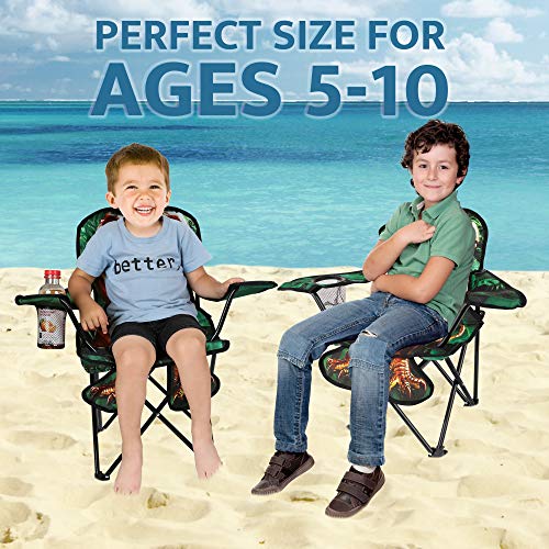 Toy To Enjoy Outdoor Dinosaur Chair for Kids – Foldable Children’s Chair for Camping, Tailgates, Beach, – Carrying Bag Included Mesh Cup Holder & Sturdy Construction. Ages 5 to 10 (Patent Pending)