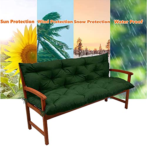 Rlosqvee Outside Benches Cushion with Backrest, Thicken Waterproof Swing Cushions 2/3 Seater Replacement, Porch Swing Cushions Outdoor (Dark Green, 40 x 60 inch)