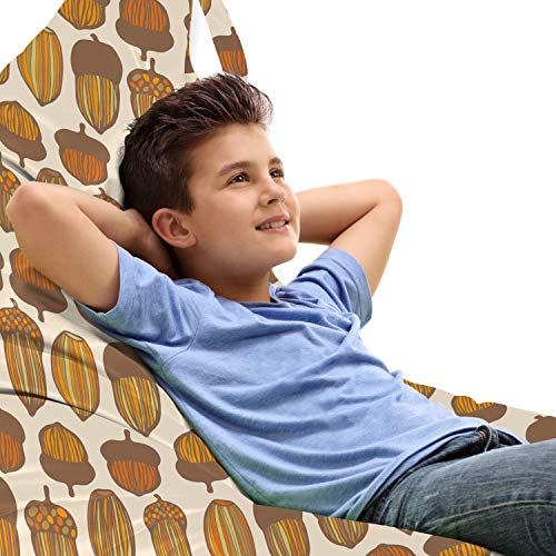 Ambesonne Acorn Lounger Chair Bag, Hand Drawn Oak Pattern with Stripes and Dots Autumn Elements, High Capacity Storage with Handle Container, Lounger Size, Pale Orange Orange
