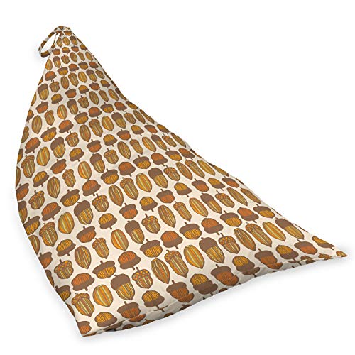 Ambesonne Acorn Lounger Chair Bag, Hand Drawn Oak Pattern with Stripes and Dots Autumn Elements, High Capacity Storage with Handle Container, Lounger Size, Pale Orange Orange