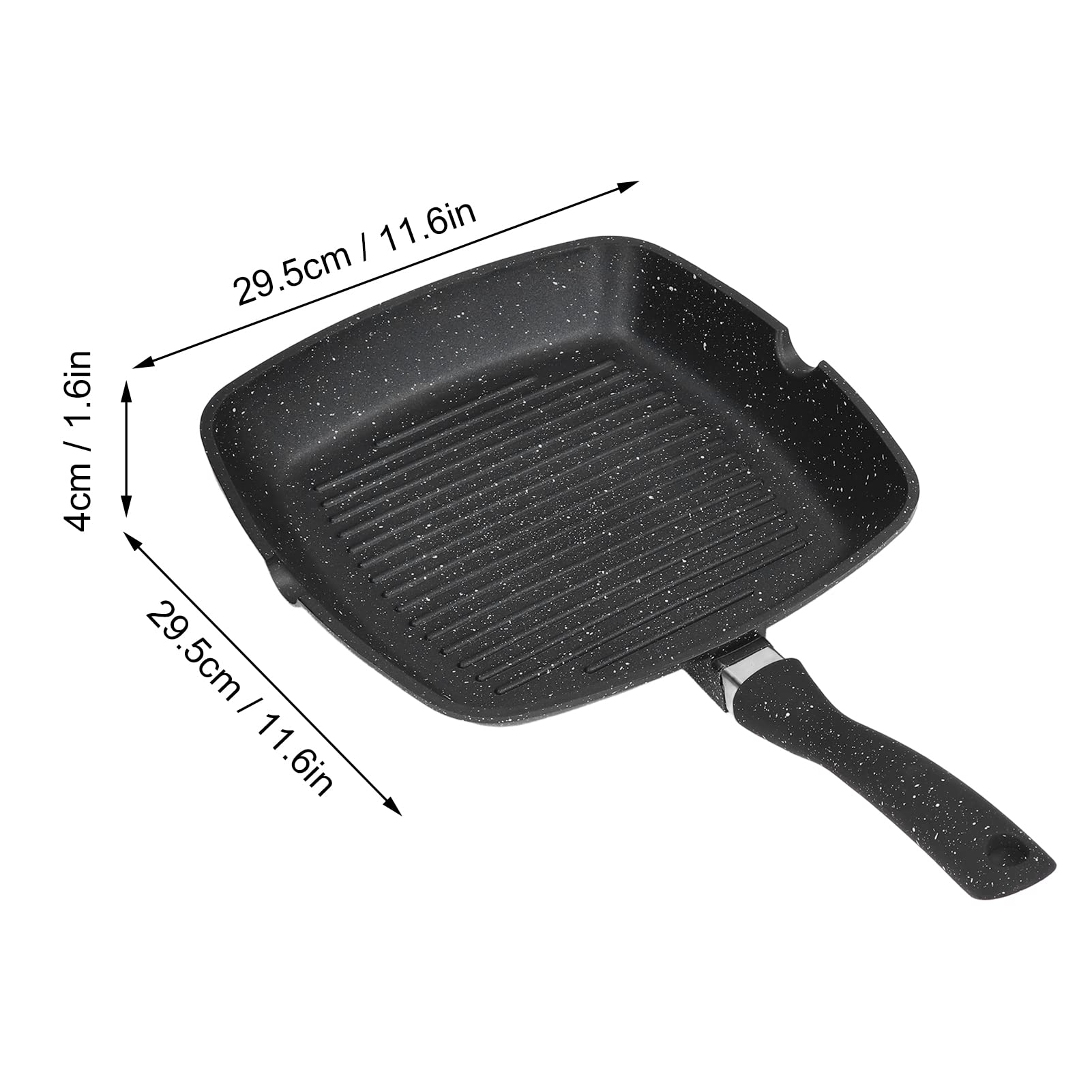 Nonstick Grill Pan,Square Griddle Pan,Aluminum Skillet Steak Bacon Pans with Detachable Handle for Restaurant Indoor Outdoor Barbecue Frying Sauteing Black