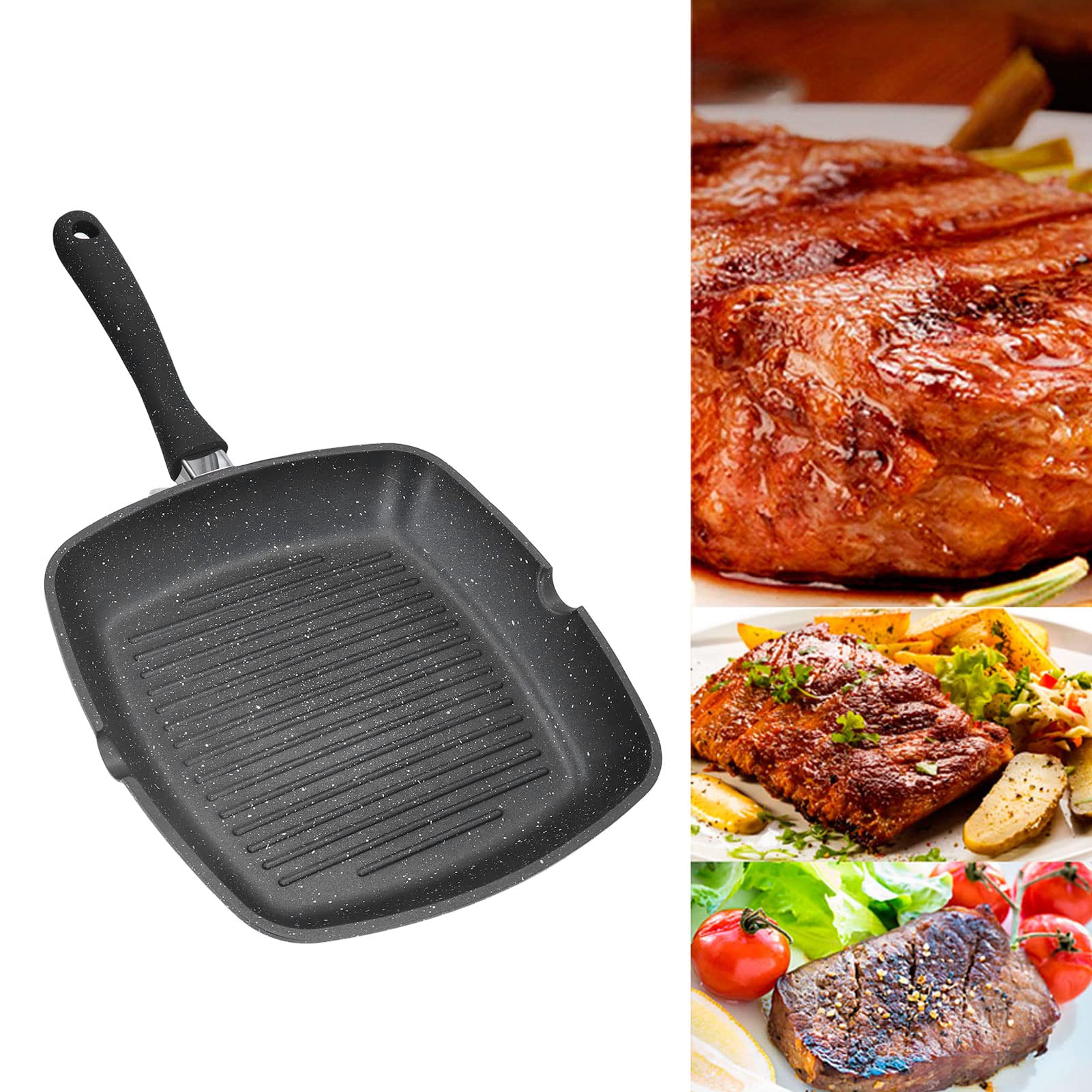 Nonstick Grill Pan,Square Griddle Pan,Aluminum Skillet Steak Bacon Pans with Detachable Handle for Restaurant Indoor Outdoor Barbecue Frying Sauteing Black