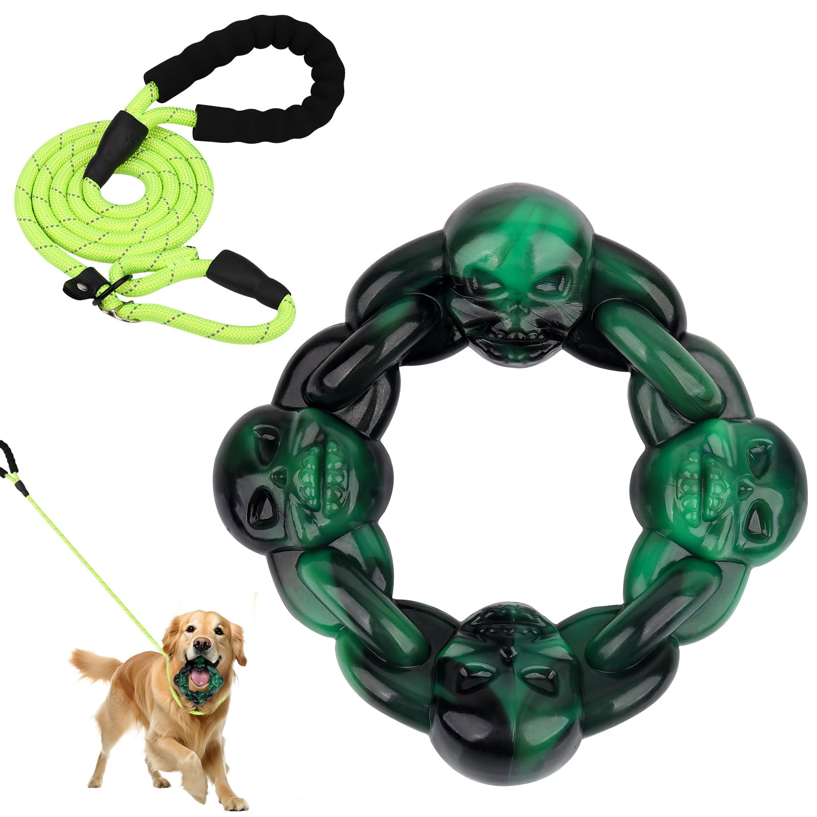 Anhozuo Dog Chew Toys for Aggressive Chewers Large Breed, Tough Durable Dog Toys, Real Bacon Flavor Skull Dog Chew Toys with 6 FT x 1/2" Durable Slip Lead Dog Leash