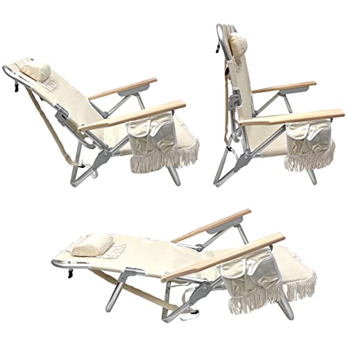 EasyGoProducts 5 Positions-Cupholder-Storage Backpack Chair Lightweight Rustproof Aluminum-Beach Umbrella 7 Foot β UPF 50+ UV Sun Protection-Tilt Function β Carry Bag, Tassel Deluxe Combo