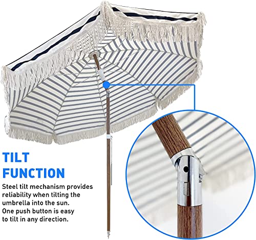 EasyGoProducts 5 Positions-Cupholder-Storage Backpack Chair Lightweight Rustproof Aluminum-Beach Umbrella 7 Foot β UPF 50+ UV Sun Protection-Tilt Function β Carry Bag, Tassel Deluxe Combo