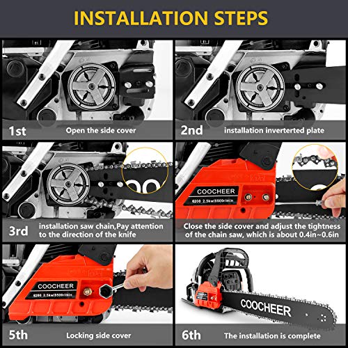 COOCHEER 62CC Gas Chainsaw, 20" 2-Stroke Portable Gasoline Chainsaw with Carrying Bag & 2 Chains Tool Kit, Petrol Wood Cutting Saw for Tree Stumps and Firewood Cutting(Upgraded Version)