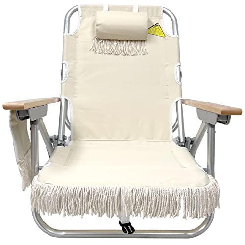EasyGoProducts 5 Positions-Cupholder-Storage Backpack Chair Lightweight Rustproof Aluminum-Beach Umbrella 7 Foot β UPF 50+ UV Sun Protection-Tilt Function β Carry Bag, Tassel Deluxe Combo