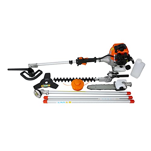 Tomkate 4 in 1 Multi-Functional Trimming Tool, 33CC 2-Cycle Garden Tool System with Gas Pole Saw, Hedge Trimmer, Grass Trimmer, and Brush Cutter, Reach to 10FT Garden Combo for Lawn Care