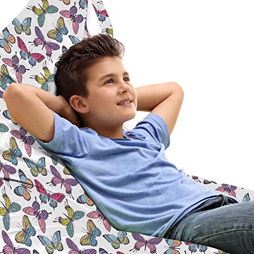 Ambesonne Butterfly Lounger Chair Bag, Multicolored Hand Drawn Delicate Fresh Spring Illustration, High Capacity Storage with Handle Container, Lounger Size, Almond Pink and Violet