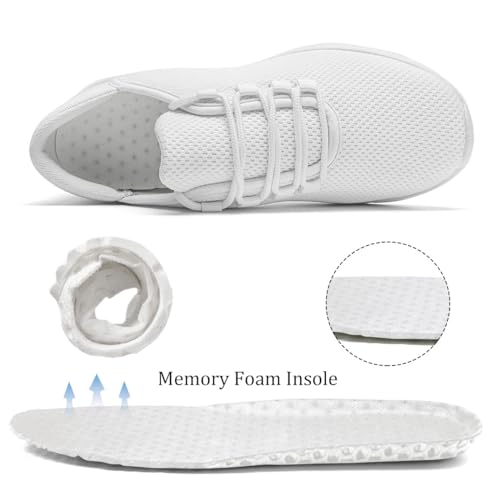 HIIGYL Womens Running Shoes Lightweight Breathable Walking Sneakers Athletic Workout Gym Tennis Shoes White Size 8.5