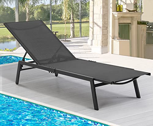 AECOJOY Patio Aluminum Lounge Chairs for Outside,Adjustable Outdoor Chaise Lounge for Outside Pool,Curved Design Pool Lounge Chairs,All Weather for Patio, Beach, Yard, Pool,Black