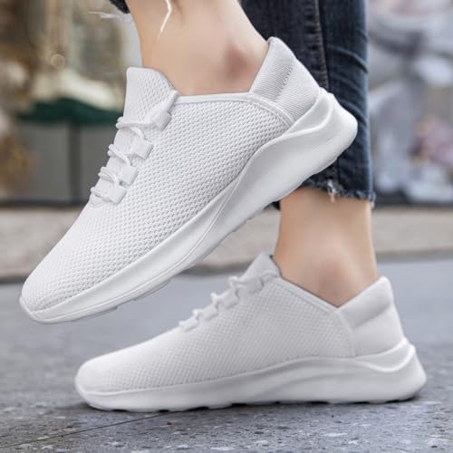 HIIGYL Womens Running Shoes Lightweight Breathable Walking Sneakers Athletic Workout Gym Tennis Shoes White Size 8.5