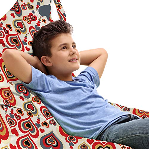 Lunarable Love Lounger Chair Bag, Retro Style Floral Love Flower Classic Ornamental Romance Happiness Theme, High Capacity Storage with Handle Container, Lounger Size, Mustard Cream Red