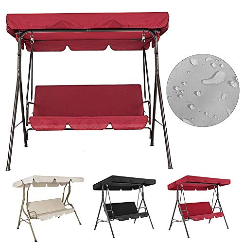 WARRIO Patio Swing Canopy Cover Set - Swing Replacement Top Cover + Swing Cushion Cover for 3 Seater Swing Waterproof Sunproof Cover (Red,74.8×51.96×5.9in) (C320)